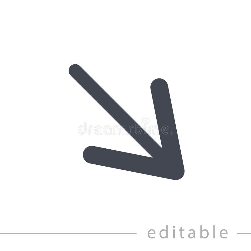 Arrow Diagonally To the Lower Right Corner, Line Editable Icon Stock ...