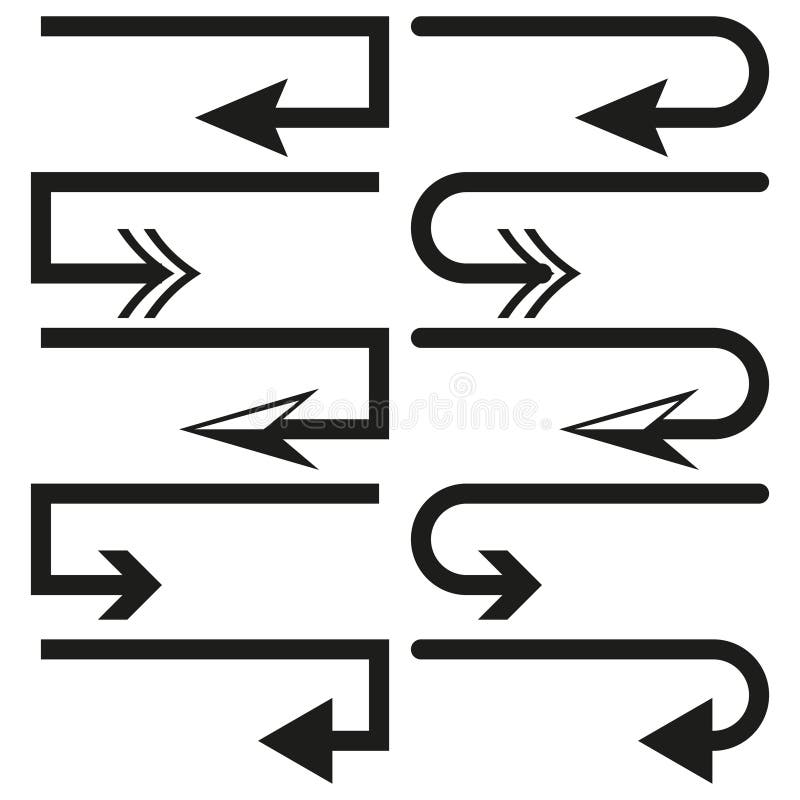 Arrow Direction Icon. Curved Vector Arrows. Bold Black Shapes. Abstract ...