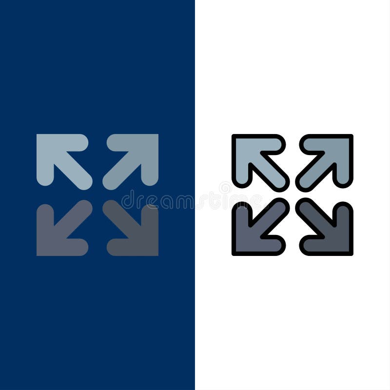 Arrow, Direction, Move Icons. Flat and Line Filled Icon Set Vector Blue ...