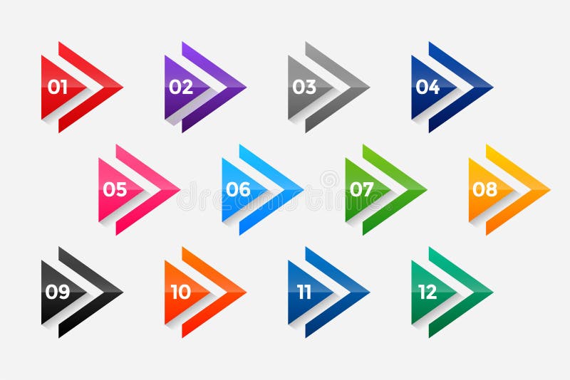 Arrow Directional Bullet Points Numbers from One To Twelve Stock Vector ...