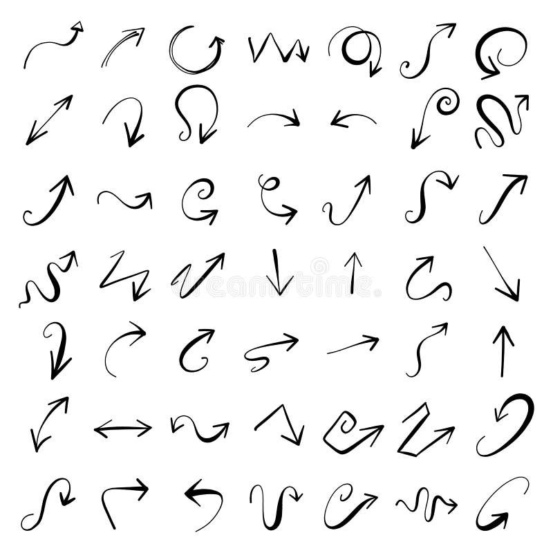 Arrow Doodle Vector Set. Drawing Sketch Illustration Hand Drawn Line ...