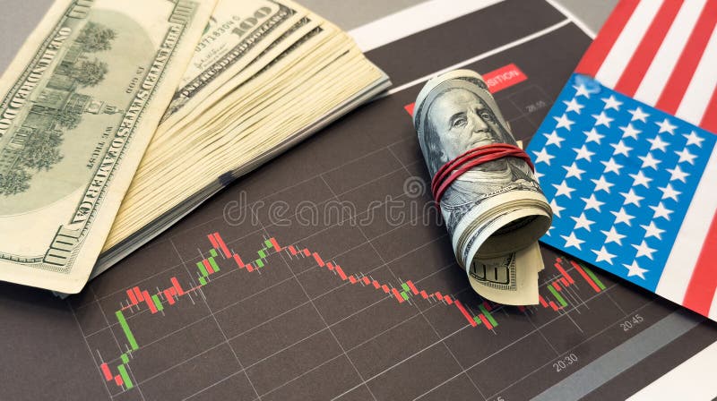 Arrow Down and American Money. USA Flag with Decline Chart. Decline in ...