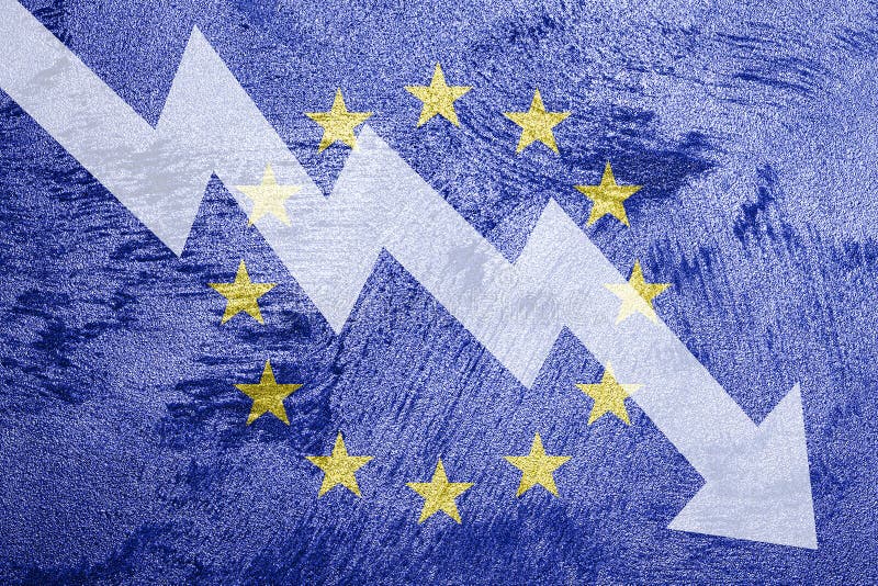 Arrow Down on the Background of the EU Flag. the Concept of Economic ...