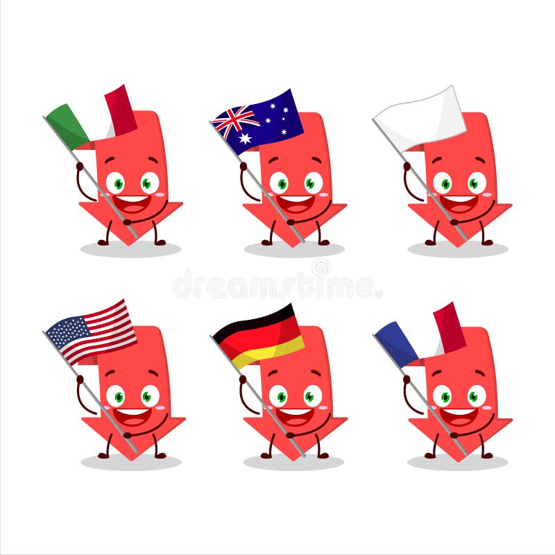 Arrow Down Cartoon Character Bring the Flags of Various Countries Stock ...