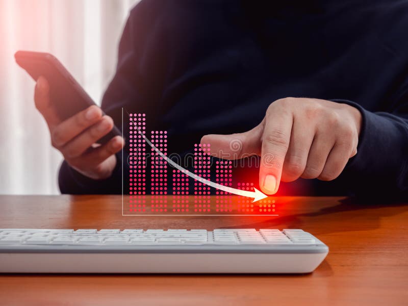 Arrow Drop Down, Draw by Businessman Hand while Using Smartphone, on ...