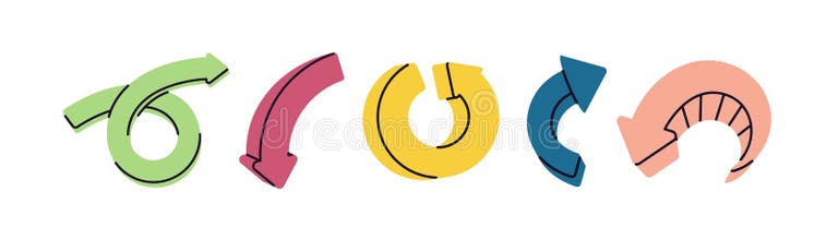 Arrow Elements, Movement and Action Signs Set. Curved Pointers for Game ...