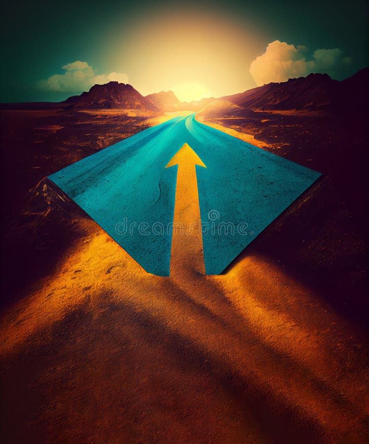 Arrow at empty road stock illustration. Illustration of road - 268720399