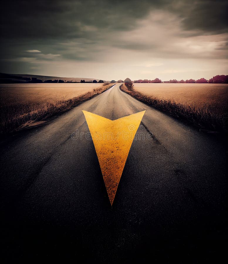 Arrow at empty road stock illustration. Illustration of beginning ...