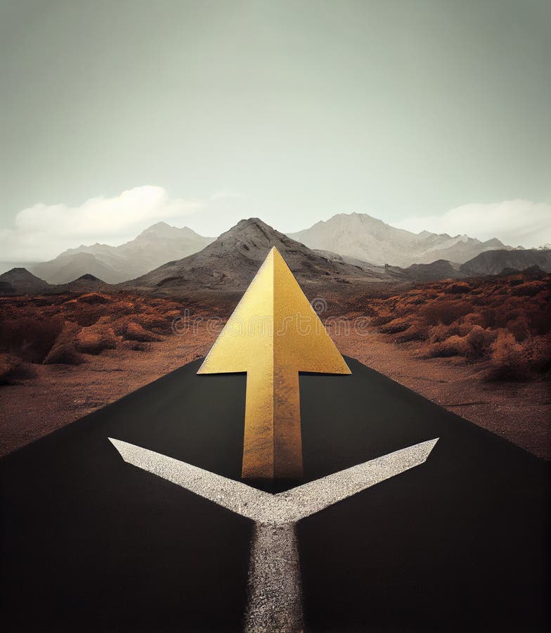 Arrow at empty road stock illustration. Illustration of forward - 268720460