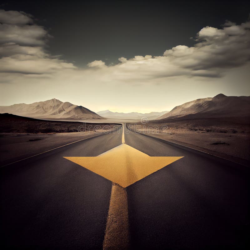Arrow at empty road stock illustration. Illustration of goal - 269066557