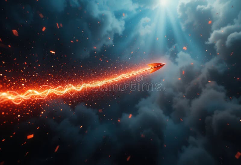 Arrow of Fire Soaring through Dramatic Clouds in the Sky Stock Photo ...