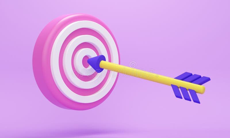 The Arrow Flies To the Target on a Lilac Background. 3d Rendering Stock ...