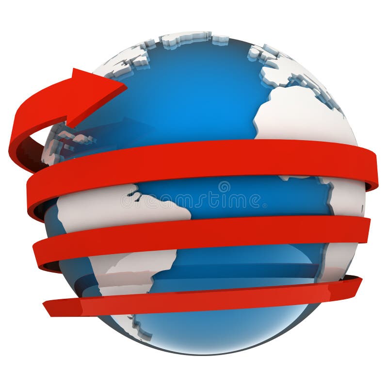 Arrow On The Globe, Around The World Symbol Sign White Icon With Shadow ...