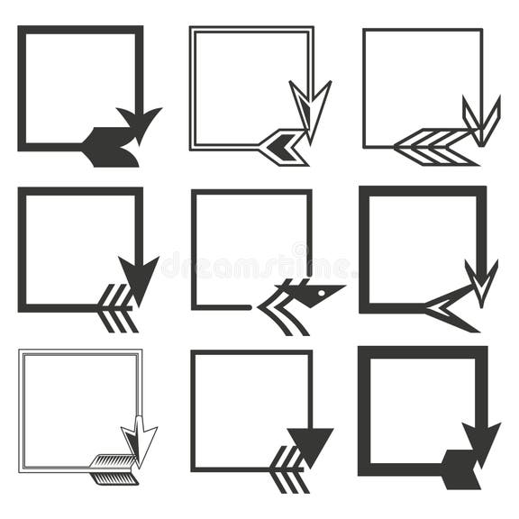 Arrow Frame Set. Nine Different Arrow Borders. Black and White Vector ...