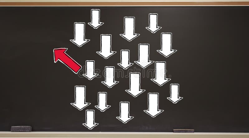 Arrow Going in a Different Direction on a Blackboard Stock Photo ...