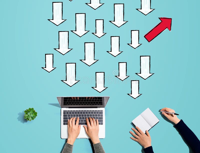 Arrow Going in a Different Direction with People Working Together Stock ...