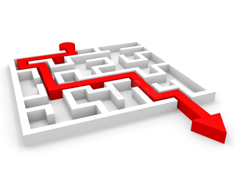 Arrow Going through the Maze. Right Solution Concept Stock Illustration ...