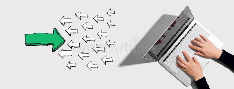 Arrow Going in the Opposite Direction with Person Using Laptop Stock ...