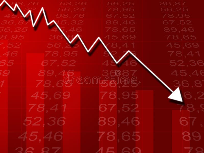 Arrow Graph Going Down on a Red Background Stock Illustration ...