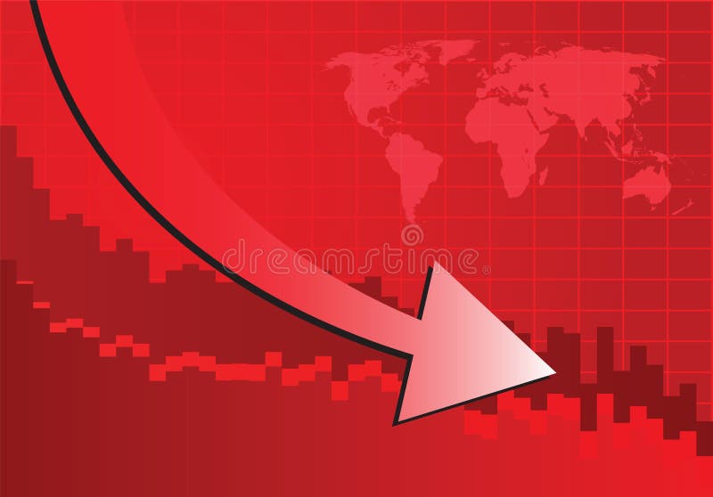 Arrow Graph Going Down on a Red Background Stock Illustration ...