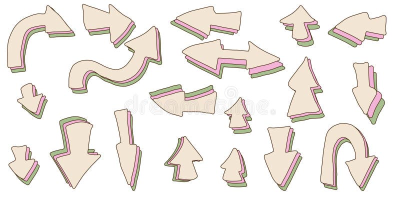 Arrow Groovy Set. Collection of Direction Pointers Signs Stock Vector ...