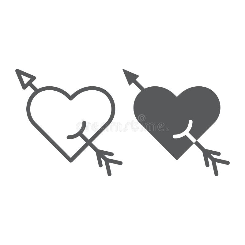 Arrow and Heart Line and Glyph Icon, Romance and Love, Pierced Heart ...