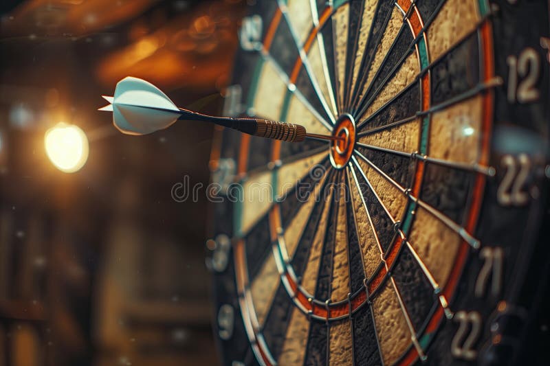 Dart Dart Hits the Target Center of the Dartboard, Close-up Stock ...