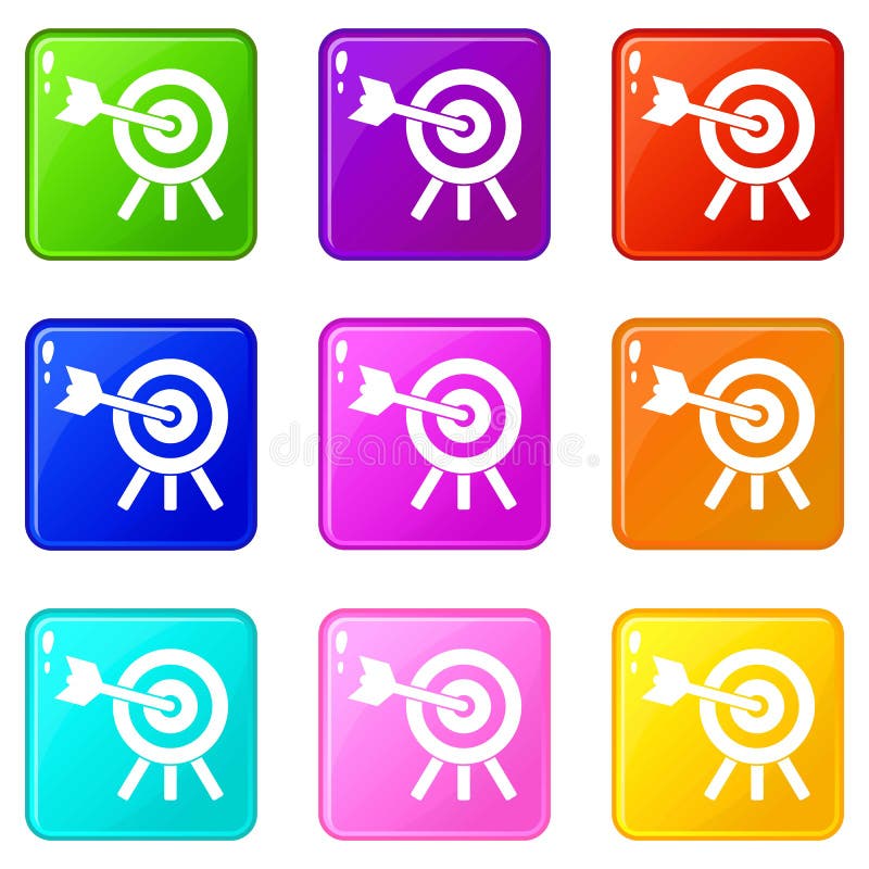 Arrow Hit the Target Icons 9 Set Stock Vector - Illustration of circle ...