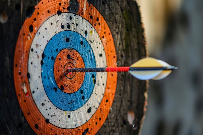 Arrow Hits Bullseye on Target Stock Image - Image of play, business ...