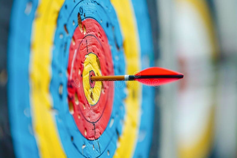 Arrow Hitting the Bullseye on a Colorful Archery Target, Capturing ...