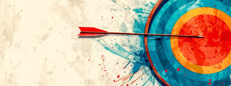 Arrow Hitting the Bullseye on a Colorful Target, with a Splatter Paint ...