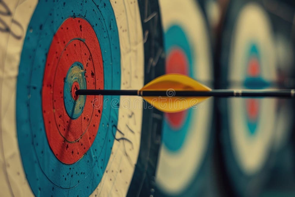 Arrow Hitting the Center of Archery Target on Range Stock Image - Image ...