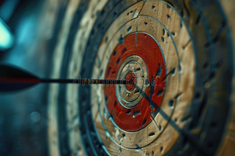 Arrow Hitting the Center of an Old Target on a Target Practice Stock ...