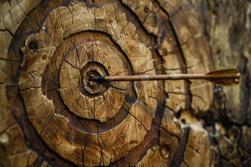 Arrow Hitting the Center of an Old Wooden Target Stock Photo - Image of ...