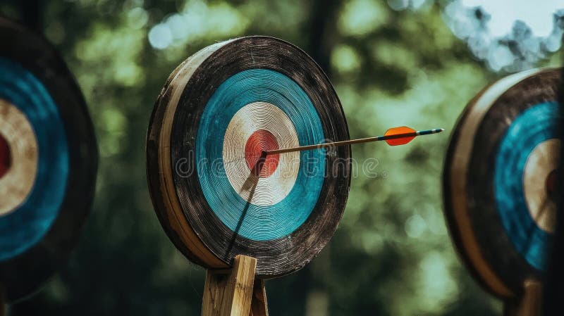 Arrow Hitting Colorful Target in Outdoor Archery Range Setting Stock ...
