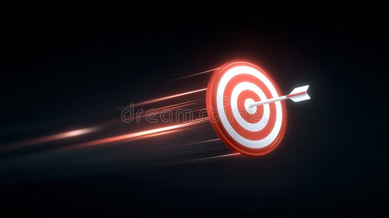 Arrow Hitting a Moving Target in Dark Background Stock Illustration ...