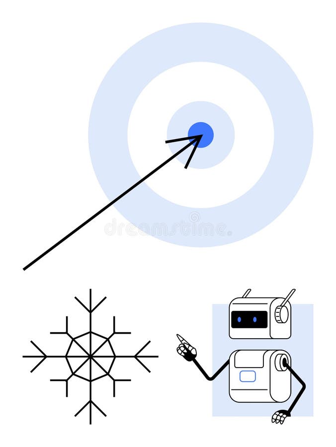 Target with Arrow, Snowflake, and Robotic Figure Representing Precision ...