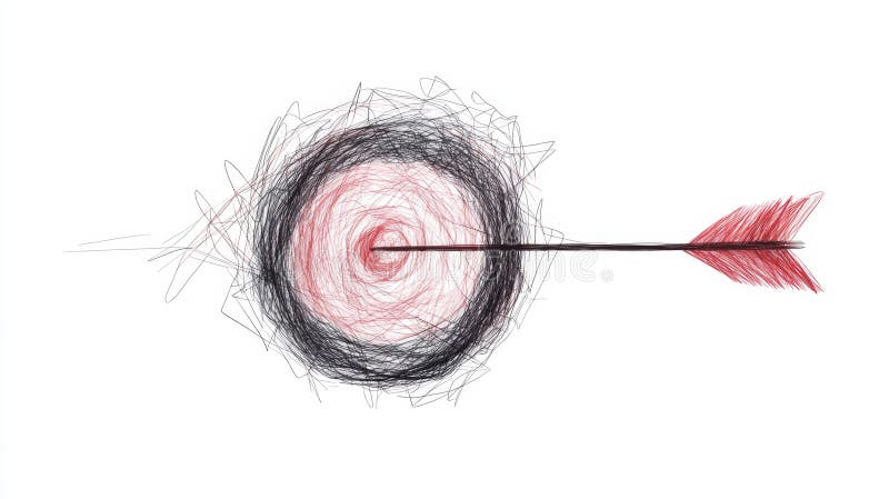 Arrow Hitting Target with Scribble Design and Red Highlights Stock ...