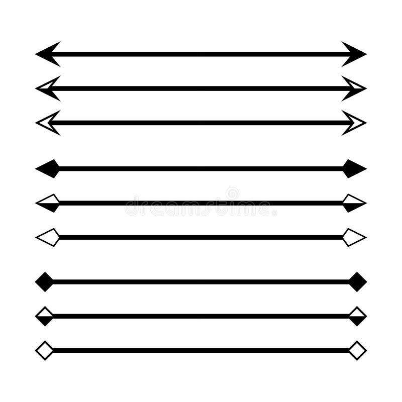Arrow in Horizontal Line Set Isolated on White, Arrow Line for Indicate ...
