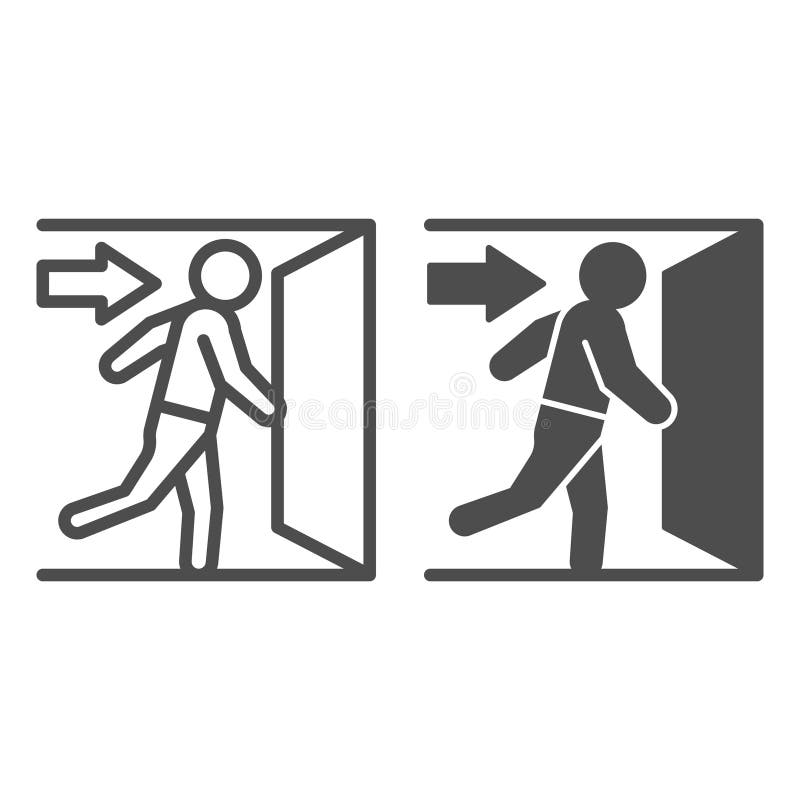 Arrow with Human at Exit Door Line and Solid Icon, Emergency Service ...