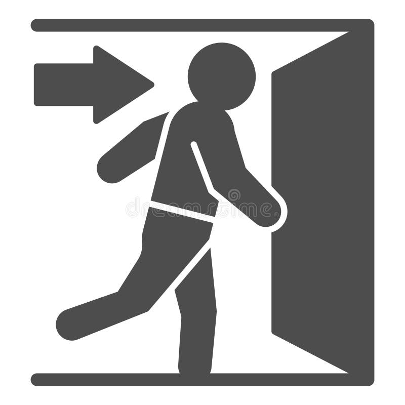 Arrow with Human at Exit Door Solid Icon, Emergency Service Concept ...