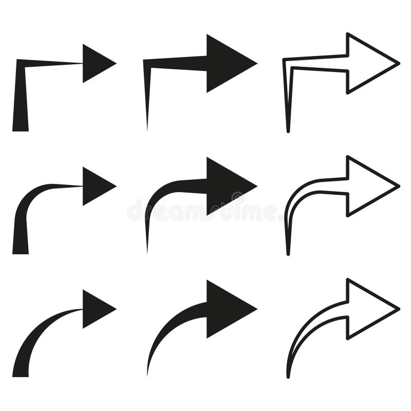 Arrow Icon Direction Symbol Navigation Pointer Simple Curved Shape Stock Illustration