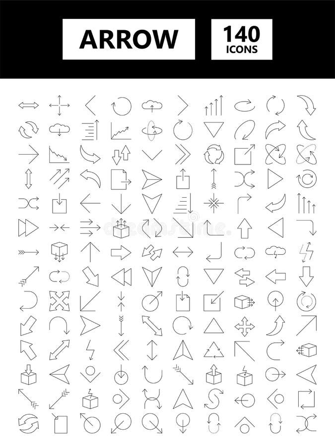 140 Arrow Icon Set in Black Line Stock Illustration - Illustration of ...
