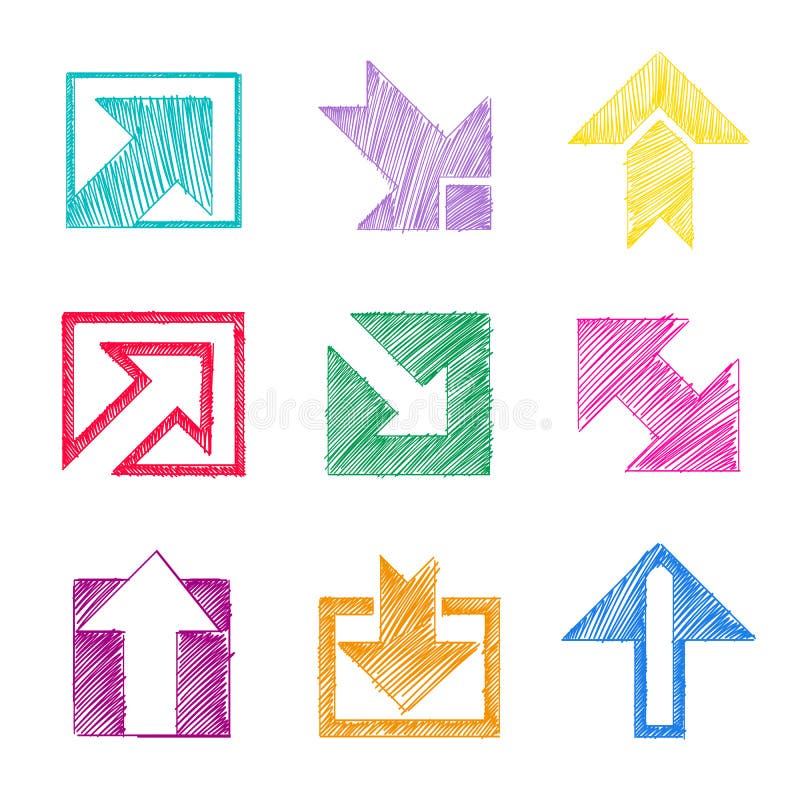 Arrow Icon Set in Sketch Style As If it Were Scribble Stock Vector ...