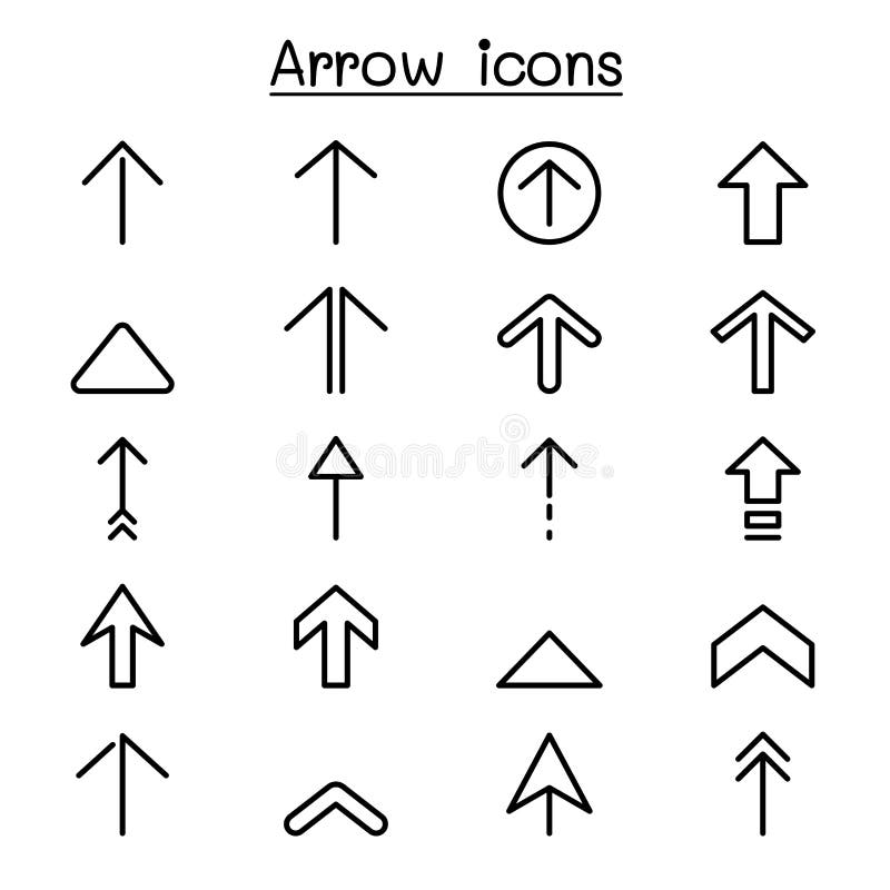 Arrow Icon Set in Thin Line Style Stock Vector - Illustration of shape ...