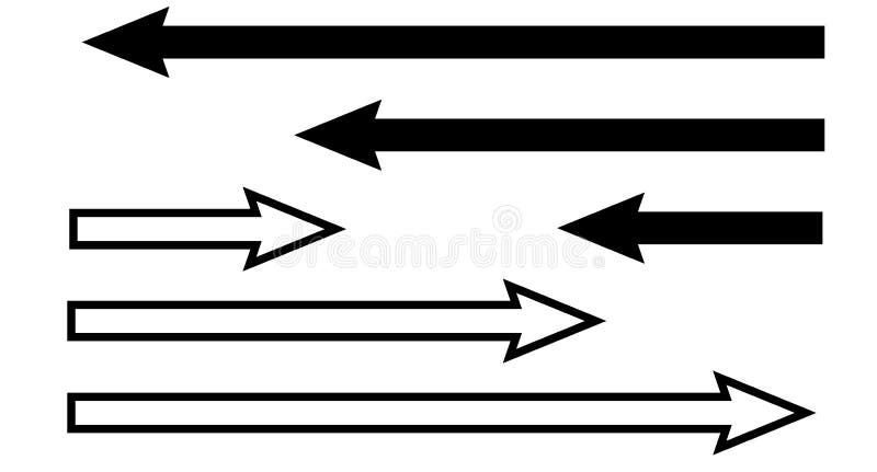 Arrow Icon of Various Lengths. Black and White Vector Image Set. Stock ...