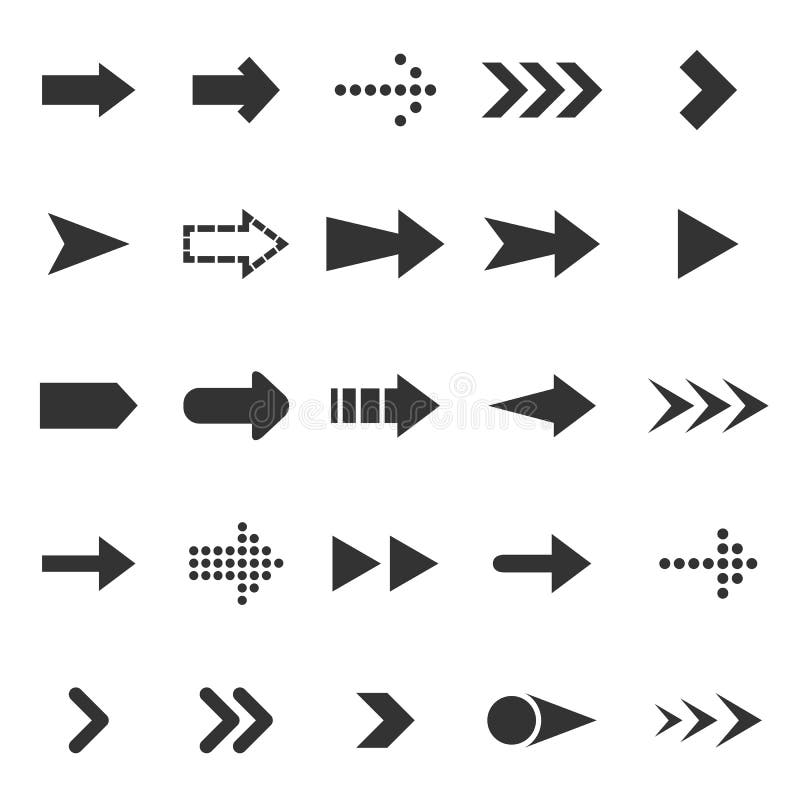 100 Basic Arrow Sign Icons Set Stock Vector - Illustration of play ...
