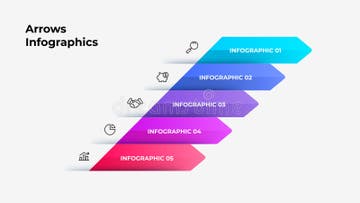 Arrow Infographic Design with Gradient- Colored Layers, Labeled ...