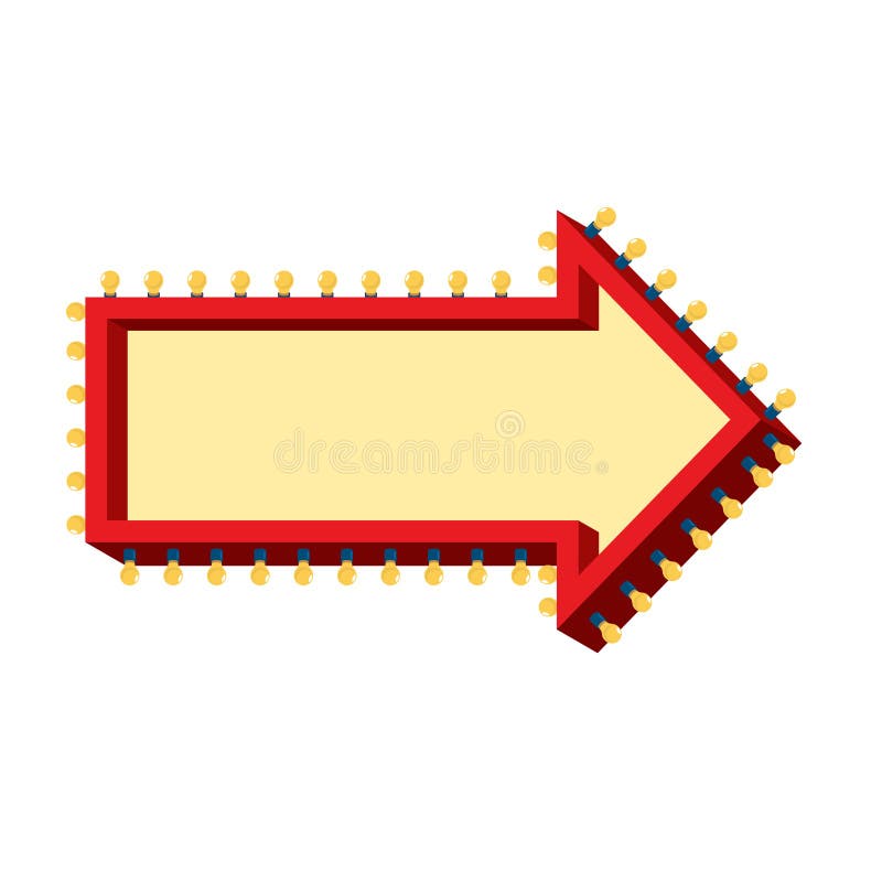 Arrow with Lamps. Retro Glowing Cursor with Light Bulb. Vintage Stock ...