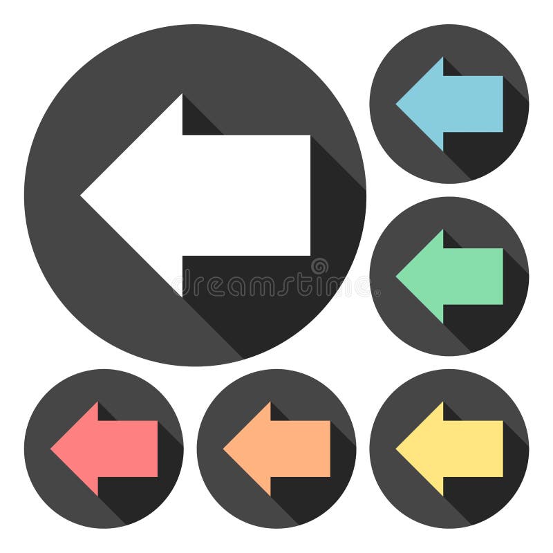 Arrow Left Icons with Long Shadow Set Stock Vector - Illustration of ...
